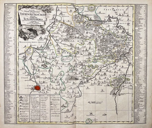 ERFURT WEIMAR JENA Kölleda Tannroda Sömmerda Eckartsberga Map Schenk ...