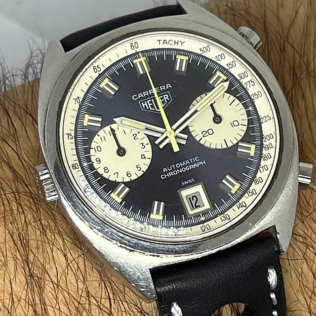 VINTAGE HEUER CARRERA Automatic Chronograph Cal 12 Ref 1153 Blue/Grey Dial 39 Mm EUR 2.877,60 ...