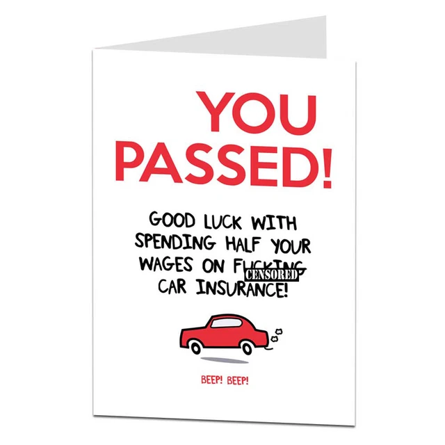 CONGRATULATIONS PASSED YOUR Driving Test Card Funny Sarcastic Joke New ...
