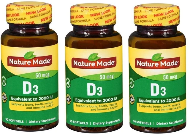 Nature Made Vitamin D3 2000 Iu Liquid Softgels 90 Ct X 3 Packs £5898 6373