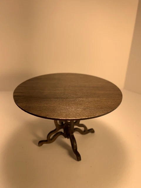 MINIATURE ROUND TABLE Dollhouse 1:12 Scale Walnut Stained Wood Art ...
