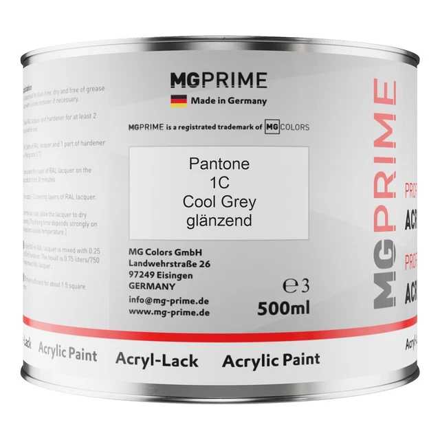 PANTONE 1C COOL Grey Acryl Lack glänzend 0,75 Liter 750 ml Dose inkl ...