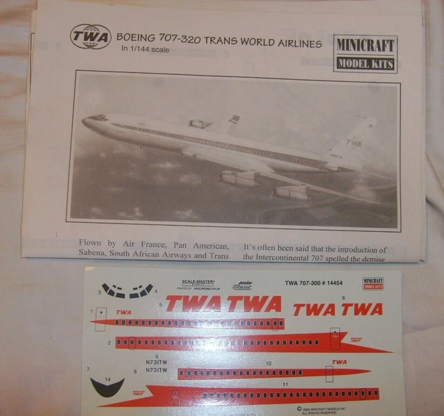 MINICRAFT BOEING B707 TWA Transworld 1/144 Scale decals & Instructions ...