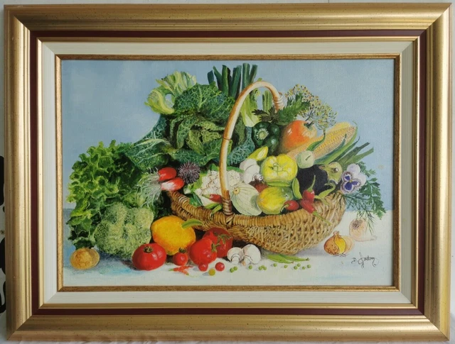 D GODON TABLEAU HUILE sur TOILE XXe Signe NATURE MORTE Panier de ...
