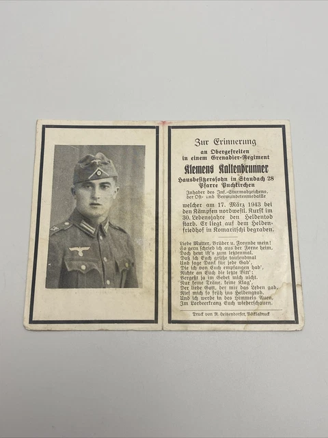 WW2 GERMAN DEATH Card Army Grenadier KIA 17/03/1943 Kursk £9.50 ...