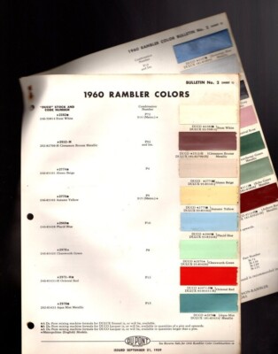 1968 AMC RAMBLER Color Chip Paint Sample Brochure/Chart: REBEL,MARLIN ...