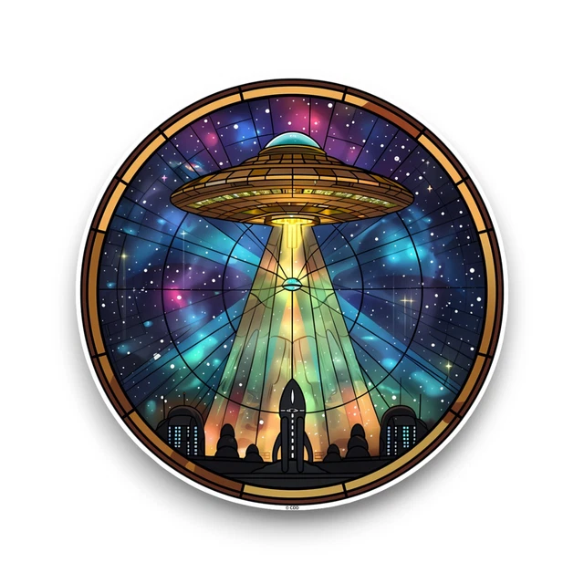 LARGE UFO ALIEN Spaceship Stained Glass Window Design Opaque Vinyl ...