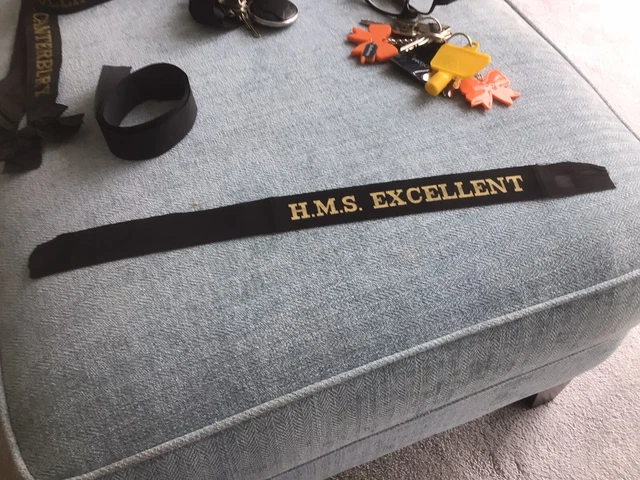 VINTAGE HMS EXCELLENT Uniform Royal Navy Naval Warship Name Hat Cap ...