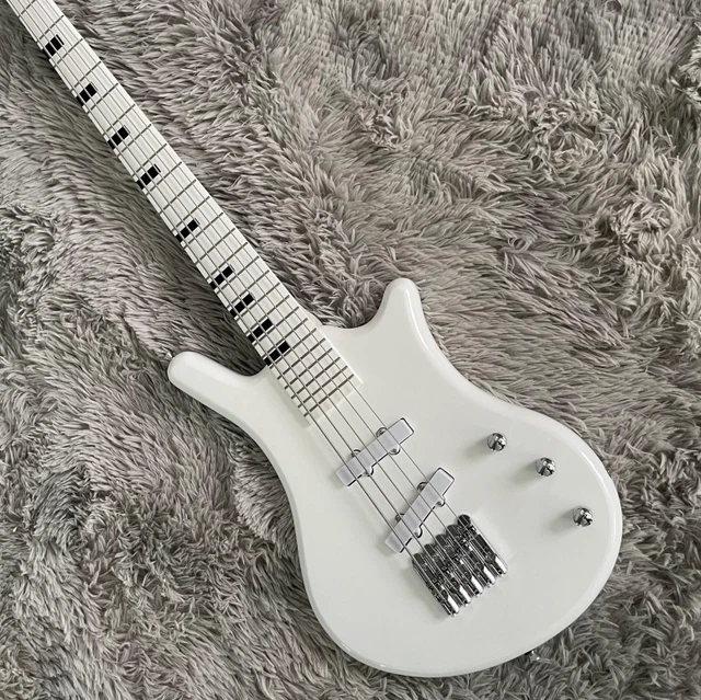CUSTOM ELECTRIC GUITAR bass 5-strings white square inlay chrome ...