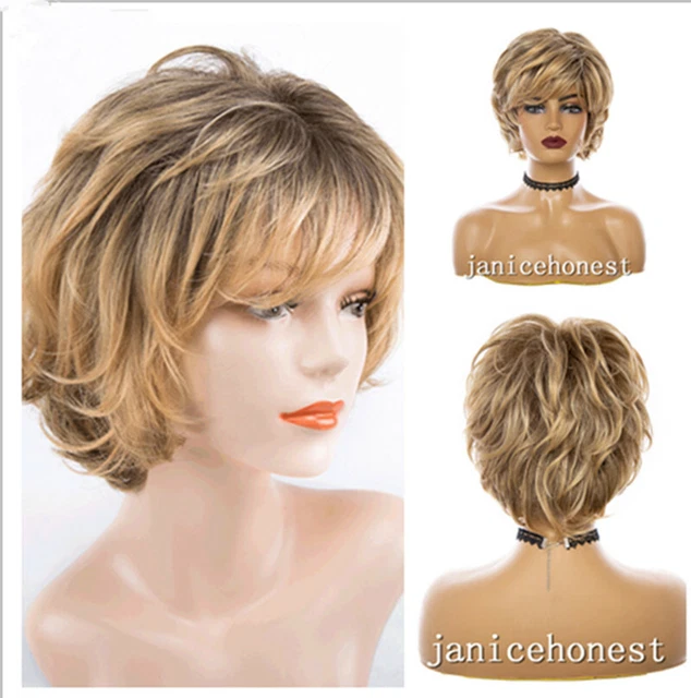 WOMENS SHORT WAVY Curly Hair Wig Pixie Cut Bob Ladies Daily Full Wigs ...