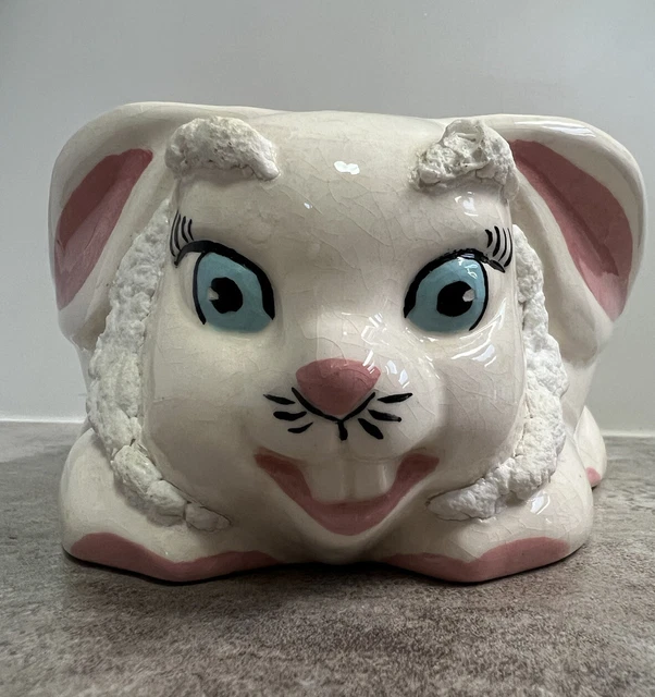 VINTAGE 60’S HAND Painted Bunny Rabbit Ceramic Candy Bowl Dish ~ Signed ...