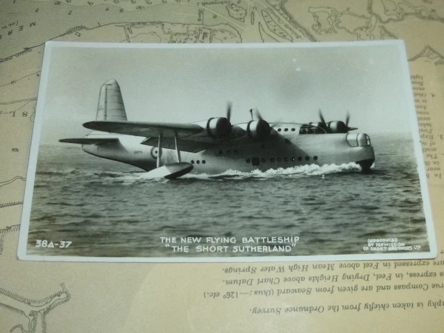 ORIGINAL 1939 WW2 Period SHORT SUTHERLAND FLYING BOAT B&W PC Sent, KG ...