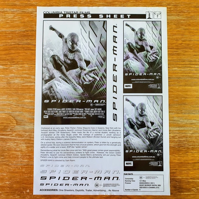 SPIDER-MAN - ORIGINAL Australian Movie Press Sheet - Movie Memorabilia ...