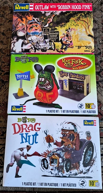 3 MODEL Kit Revell Ed Big Daddy Roth Drag Nut + Robbin Hood + Rat Fink ...