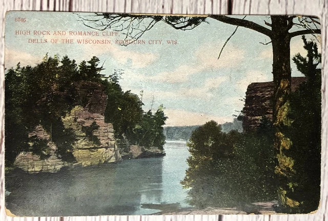 WISCONSIN DELLS ~HIGH Rock & Romance Cliff By River~Vintage Postcard $7 ...