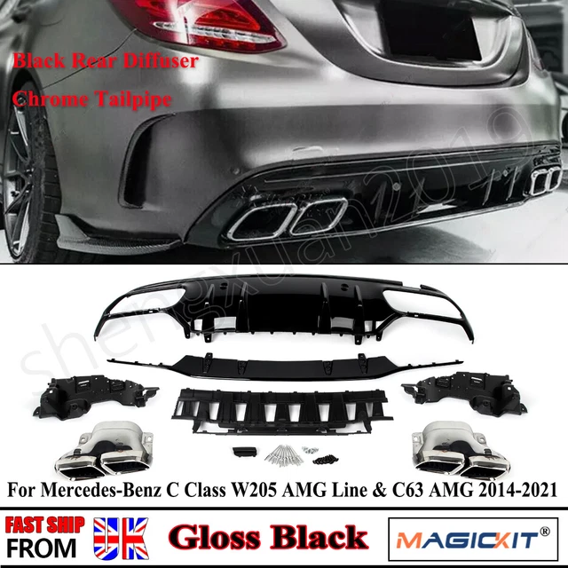 FOR MERCEDES BENZ C Class W205 Amg C63 Rear Diffuser Amg Gloss Black ...