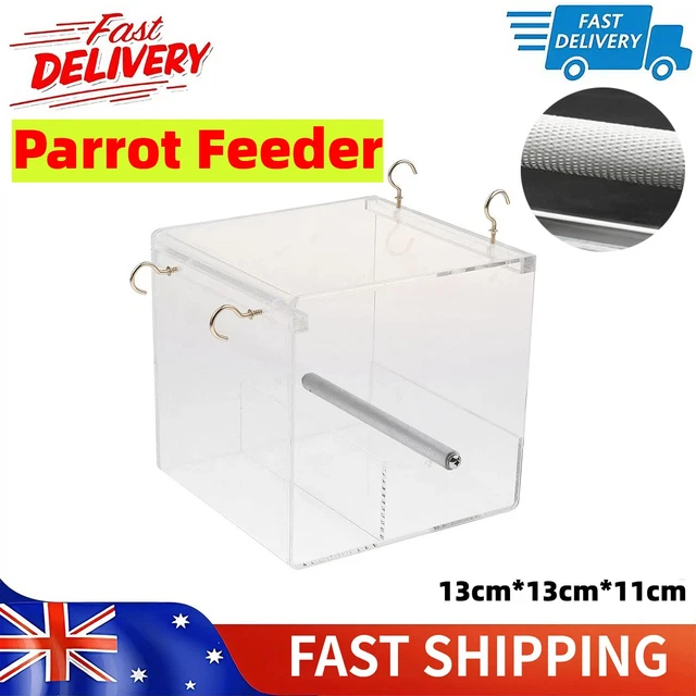 ACRYLIC AUTOMATIC PARROT Feeder for No-Mess Bird Cage Seed Feeding AU ...