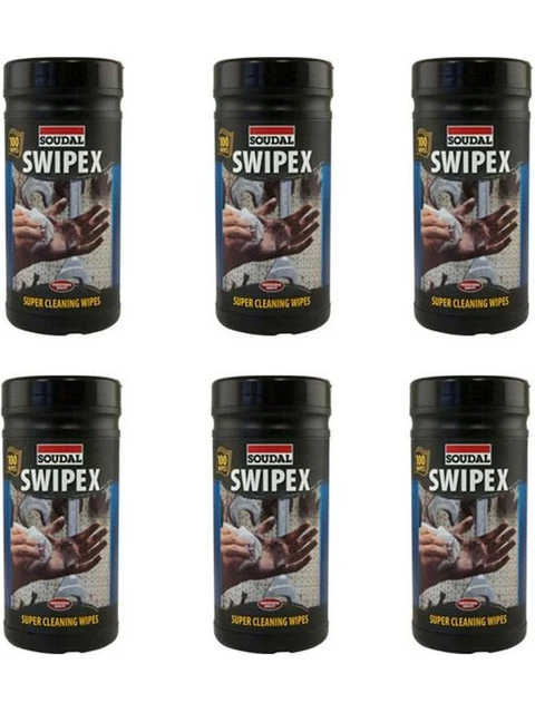 6 X SOUDAL Heavy Duty Swipex Hand Cleaning Wipes Fast Removable Pack of ...