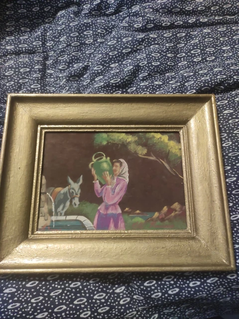 ANCIEN TABLEAU HUILE sur carton signé en rouge scene de genre EUR 14,00 ...