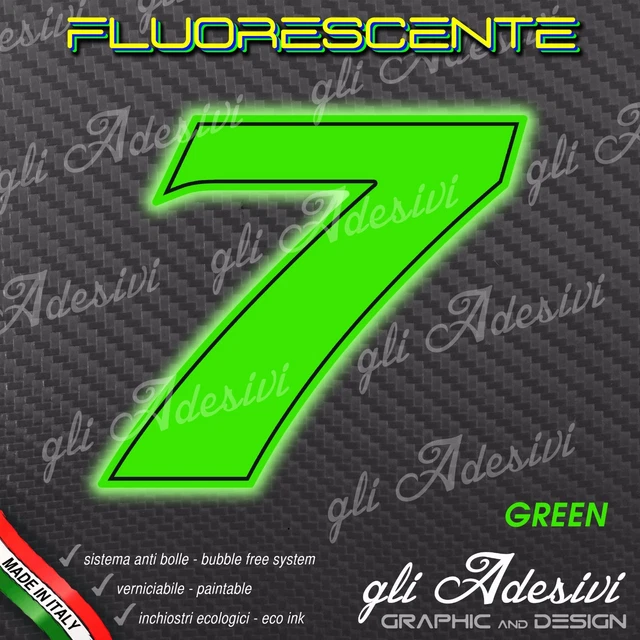 AUTOCOLLANTS NUMÉRO 7 Moto Voiture Cross Course Vert Fluorescent 15 CM ...