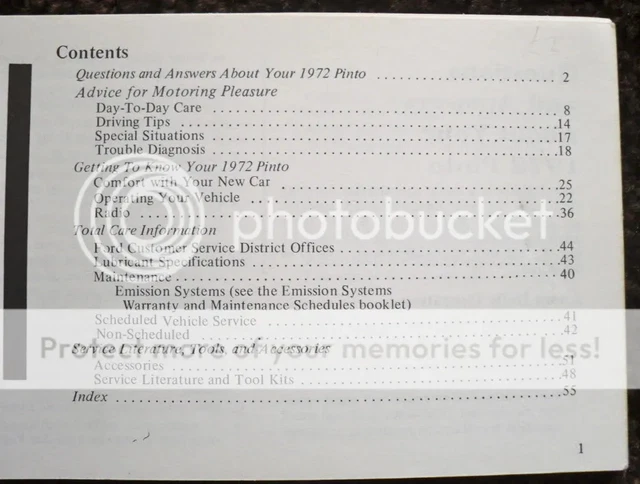 FORD PINTO USA Car Owner's Manual Handbook 1972 #365-103B £14.99 - PicClick UK