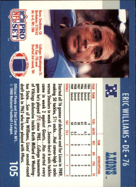 1990 PRO SET Carte Football #105 Eric Williams RC EUR 1,87 - PicClick FR