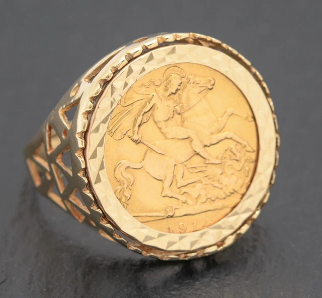 ANTIQUE 22CT GOLD Half Sovereign Coin Ring in 9ct 9K Gold Mount ...