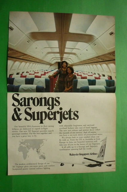 MSA MALAYSIA-SINGAPORE AIRLINES 1972 Rare D'Origine Publicité Sarongs ...