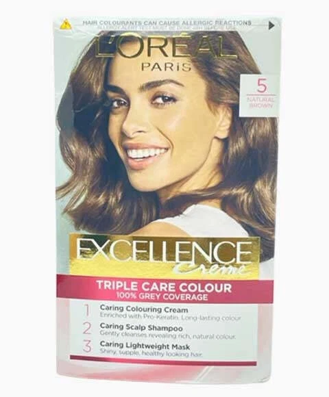 LOREAL PARIS LOREAL Excellence Creme Triple Care Colour 5 Natural Brown ...