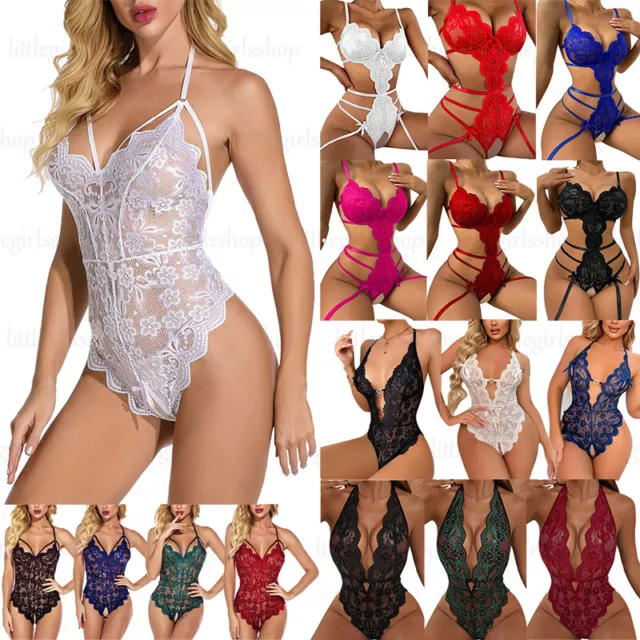 Femmes Sexy Dentelle Bodys Lingerie Entrejambe Nuisette Body Vêtements