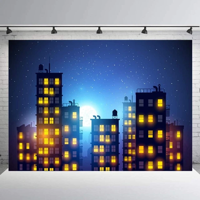 HERO CITY BACKDROP Starry Sky Super Hero City Decor Banner (7x5FT) $37. ...