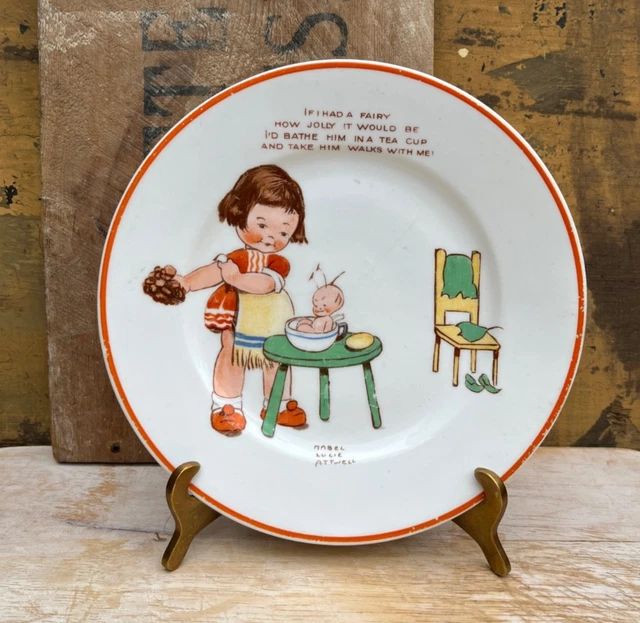 VINTAGE 1930S SHELLEY MABEL LUCIE ATTWELL SIDE PLATE JOLLY ELF BATHING ...