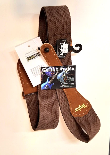 TAYLOR GS MINI acoustic guitar strap cotton leather brown guitarist ...