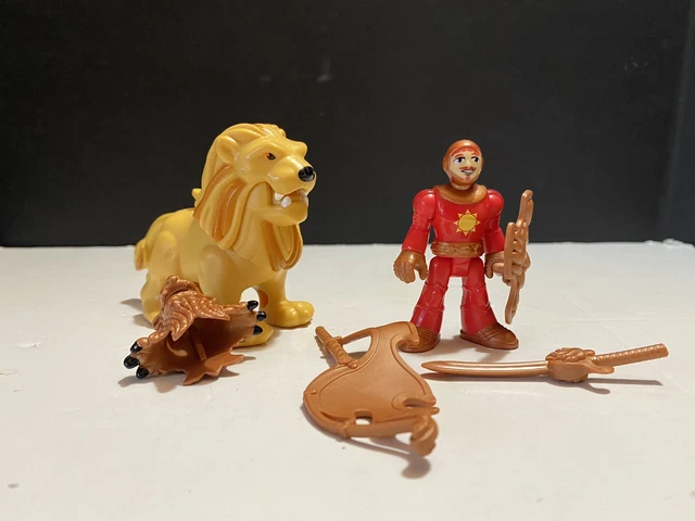 FISHER PRICE IMAGINEXT Red Castle Knight & Lion Set completo con spada ...