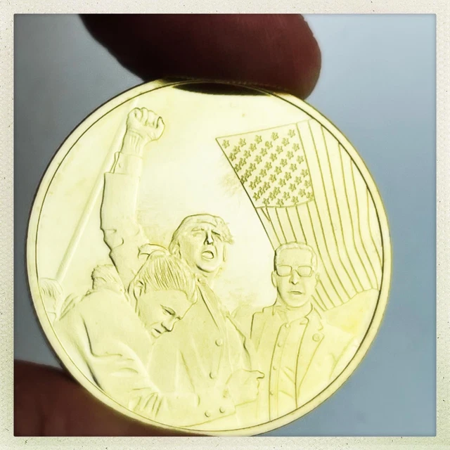 DONALD TRUMP ASSASSINATION Gold Coin Fight Fight Fight Flag US ...
