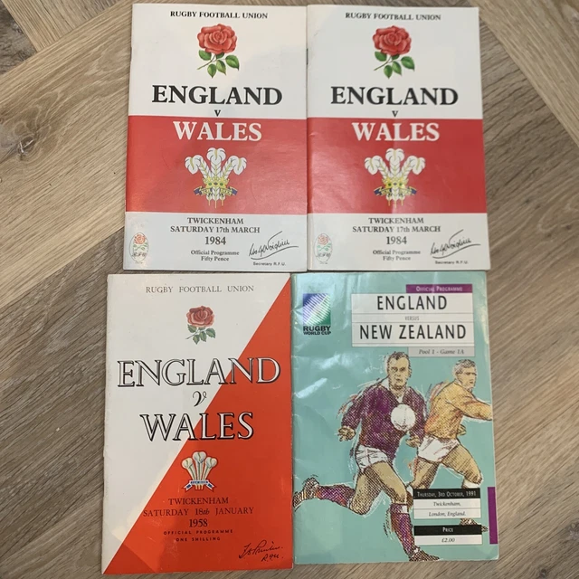 ENGLAND RUGBY PROGRAMMES - 1958, 1984 (x2) And 1991 V Wales/New Zealand ...