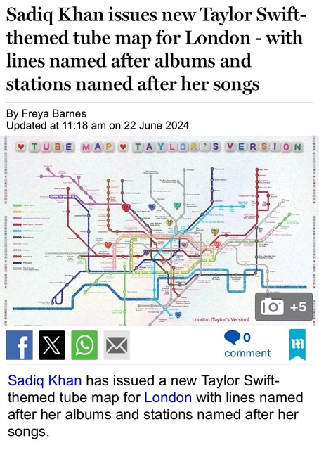 COLLECTORS TAYLOR SWIFT Underground Tube Map LDN Special Newspaper 21 ...