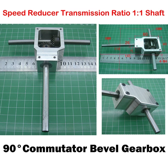 90 DEGREE BEVEL Gearbox Speed Reducer Transmission Ratio 1:1 Dual Out ...