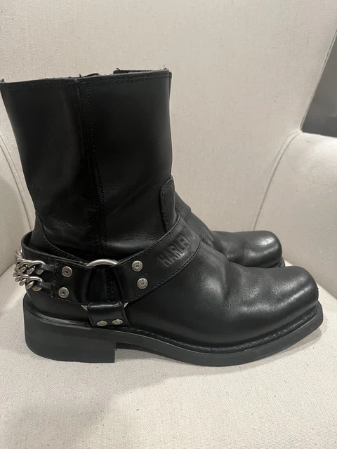 HARLEY DAVIDSON BLACK Leather Riding Boots Steel Toe Size 9.5 £63.39 ...
