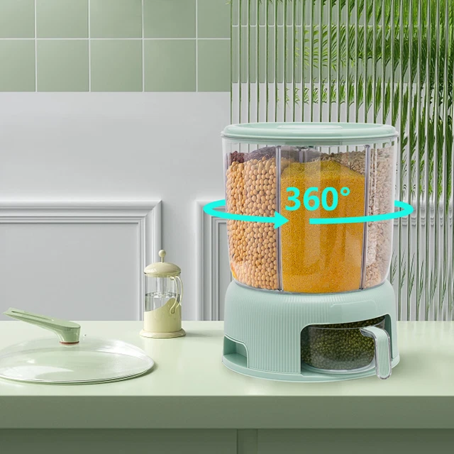 6-GRID RICE DISPENSER Cereal Dry Food Grain Storage Container Kitchen ...