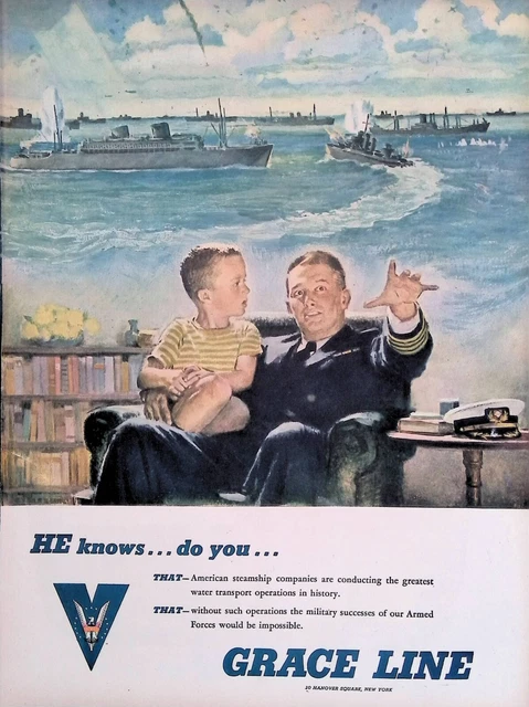VINTAGE PRINT AD 1944 WWII Grace Line Steamships Officer Child ...