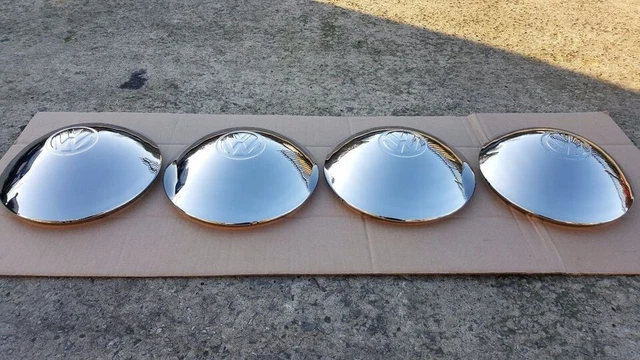 VW BAYWINDOW SPLITSCREEN Beetle Hub Caps, Polished Stainless, Bus Ghia ...