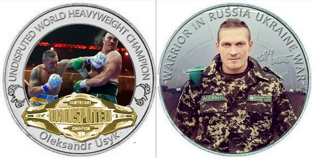 OLEKSANDR USYK GOLD Silver Coin Boxer Signed Ukraine Russia War Tyson ...