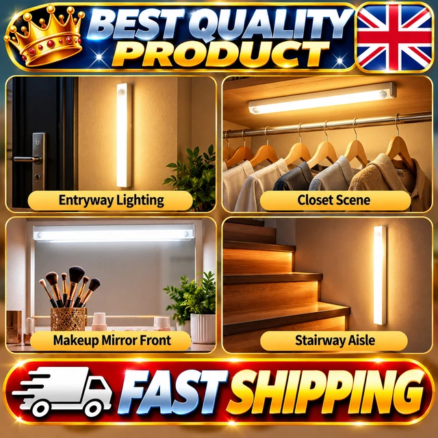 LED MOTION SENSOR Light Rechargeable Type C Wireless Wardrobe Cabinet ...
