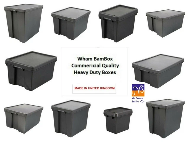 Heavy Duty Recycled Plastic Stackable Storage Box With Lids Black £12