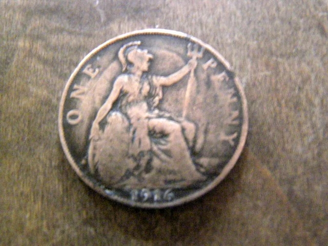 ANCIENNE PIÈCE DE one Penny Georges V Royaume Unis, de 1916 EUR 20,00 ...