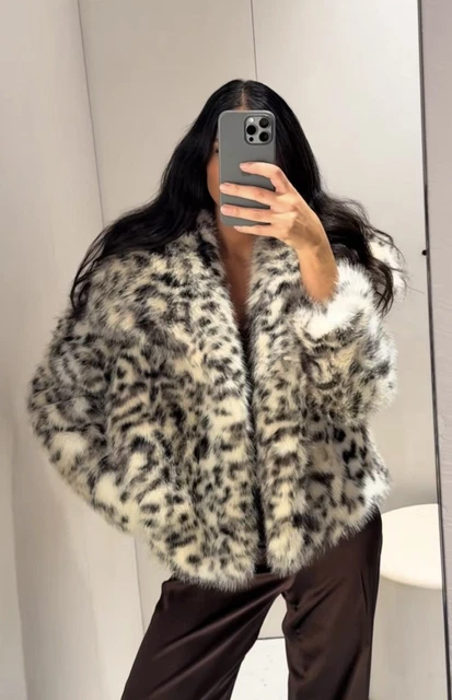 BNWT ZARA ZW Collection Short Snow Leopard Animal Faux Fur Jacket Coat ...