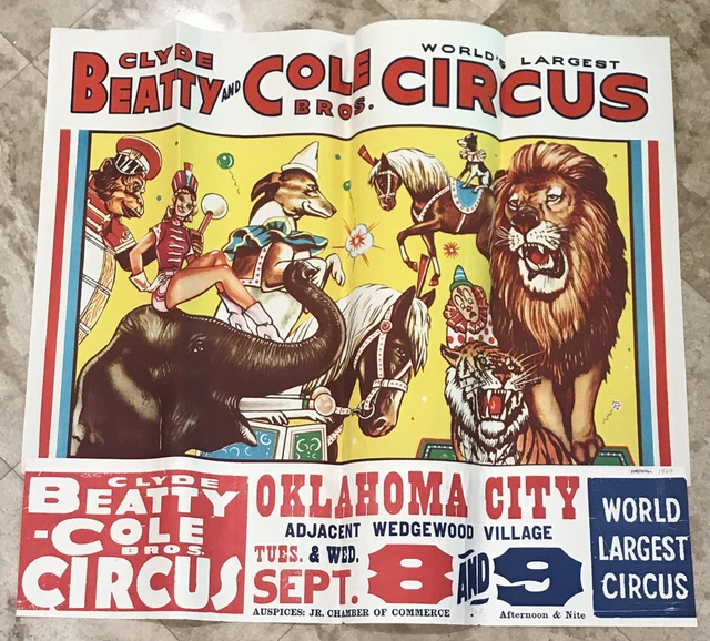 ORIGINAL VINTAGE 1960S Clyde Beatty & Cole Bros. Paper Circus Poster ...