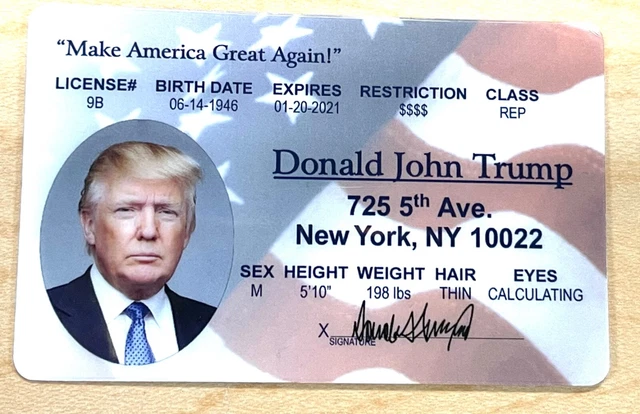 DONALD TRUMP PRESIDENT MAGA Make America Great Again novelty ID ...