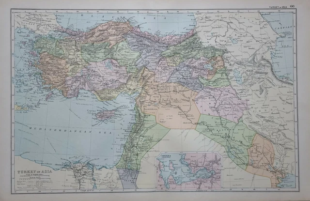 1907 MAPPA TURCHIA IN Asia Cipro Konia Karasi Angora Armenia Smirne EUR ...